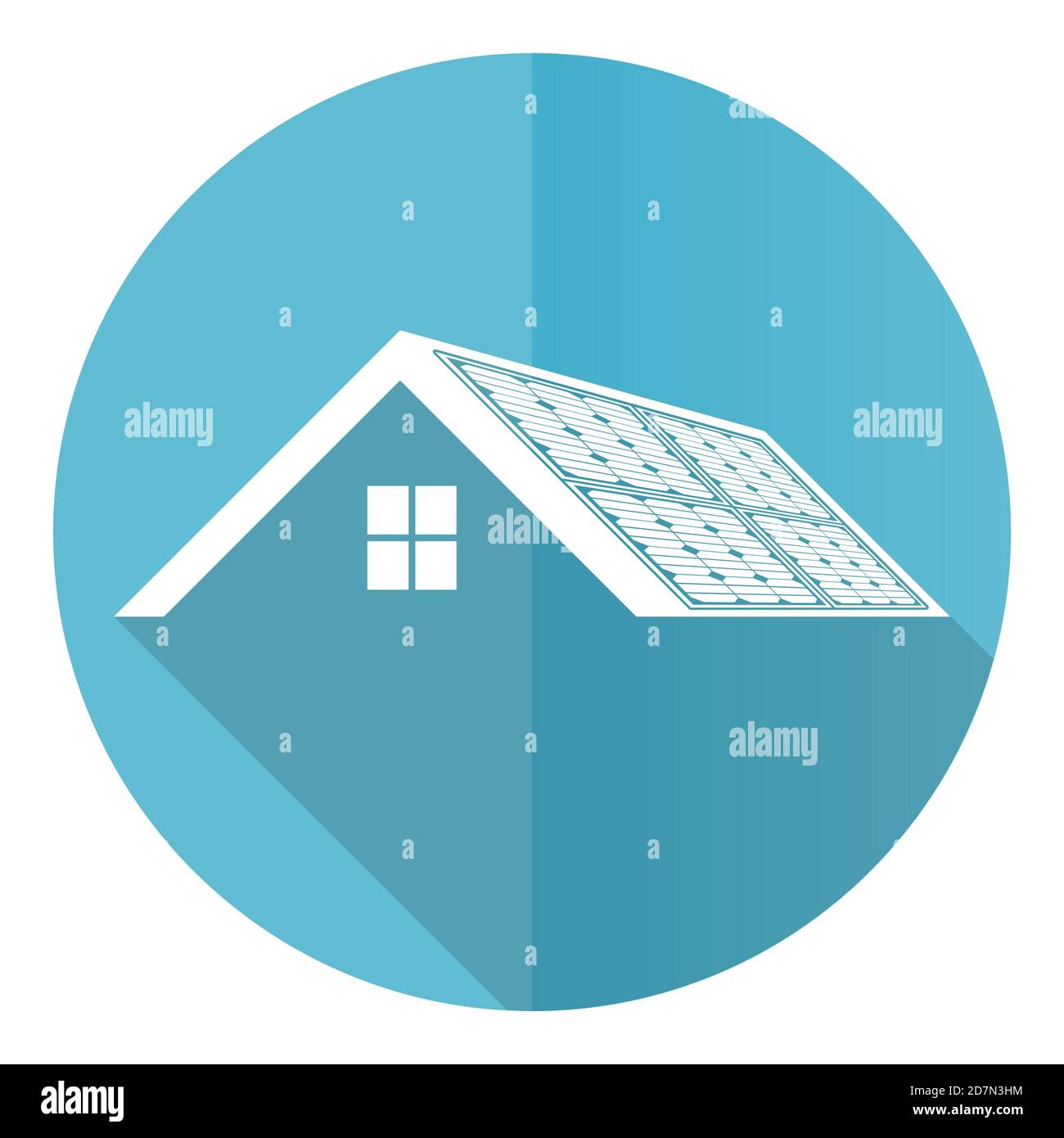 Solar panels on roof of a house, clean energy, power blue vector icon ...