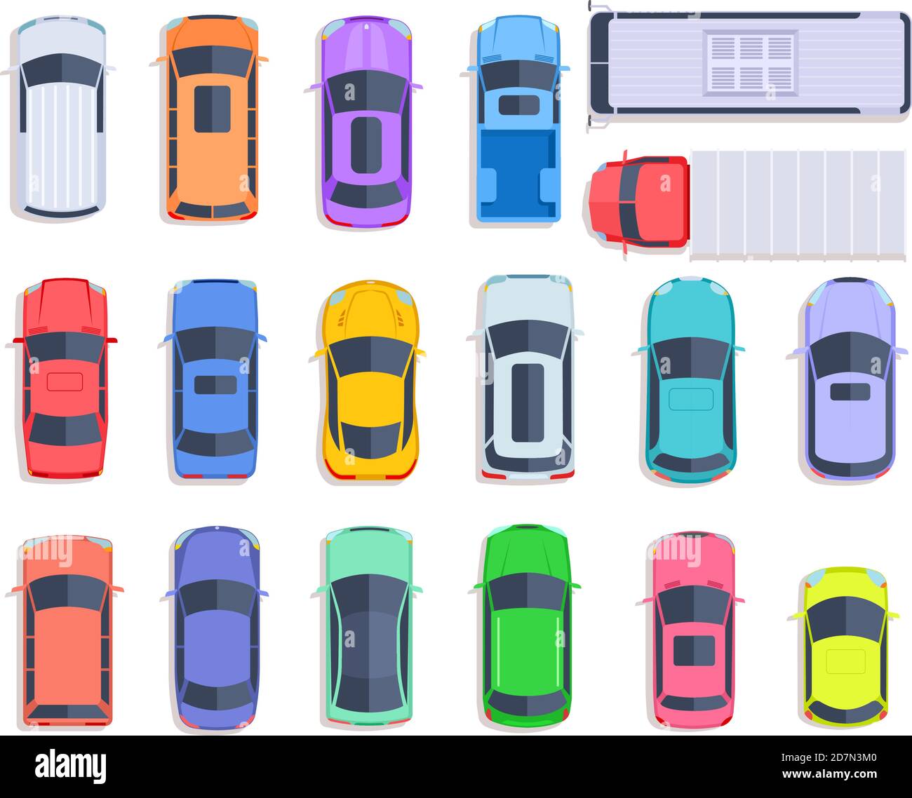 Top view cars. Auto transport, truck and car roof of vehicle transport ...