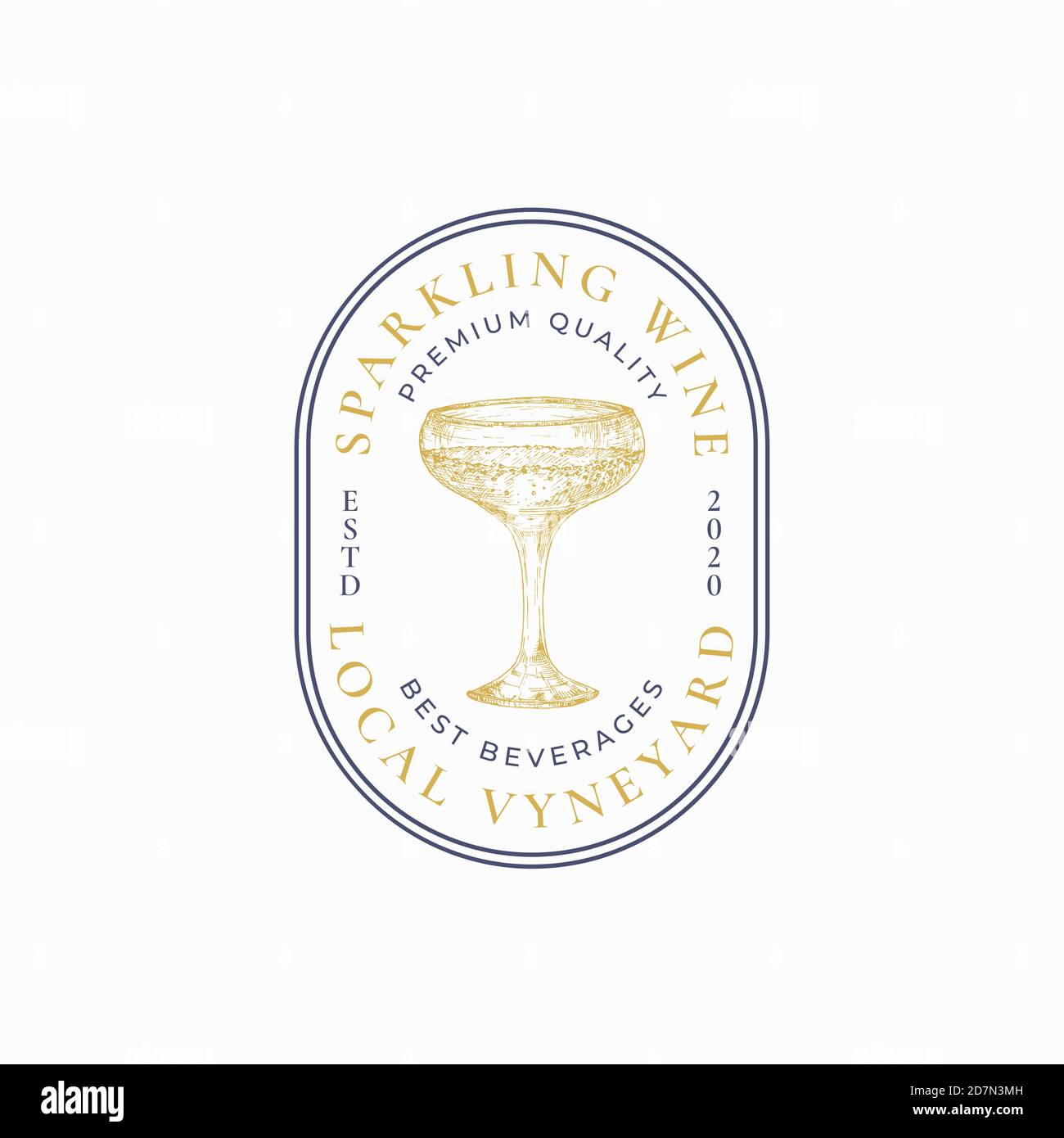 Premium Champagne Abstract Vector Sign, Symbol or Logo Template. Hand ...