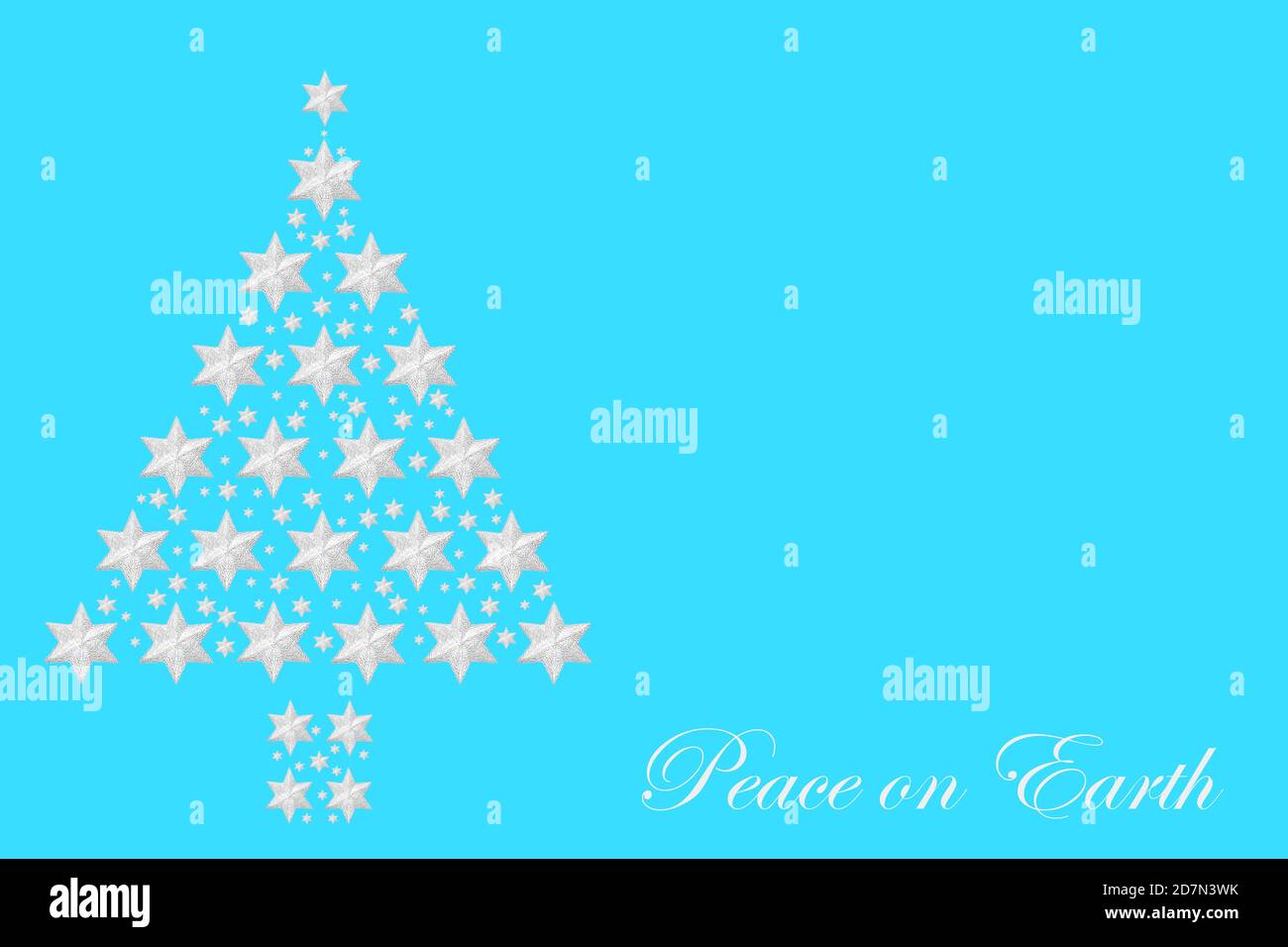 Christmas tree silver star composition with Peace on Earth phrase on ...