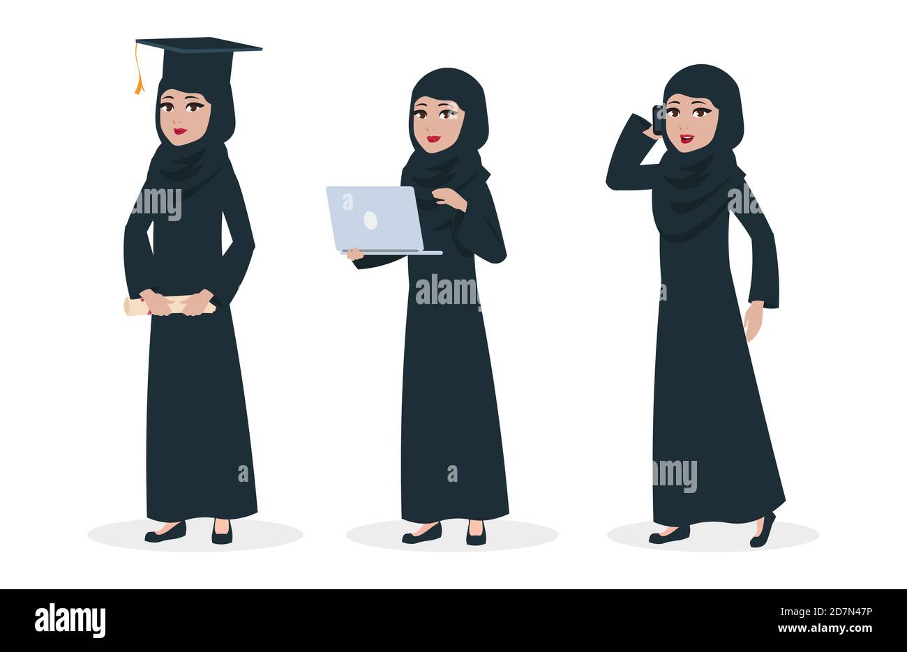 Modern arab woman vector character. Muslim woman graduate and business ...