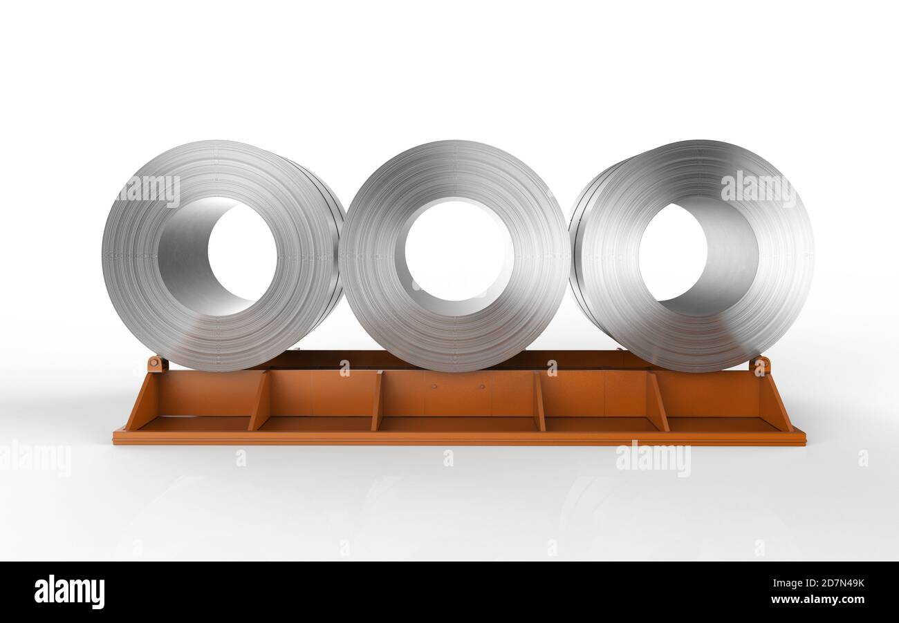 3d rendering roll of steel sheets on white background Stock Photo - Alamy
