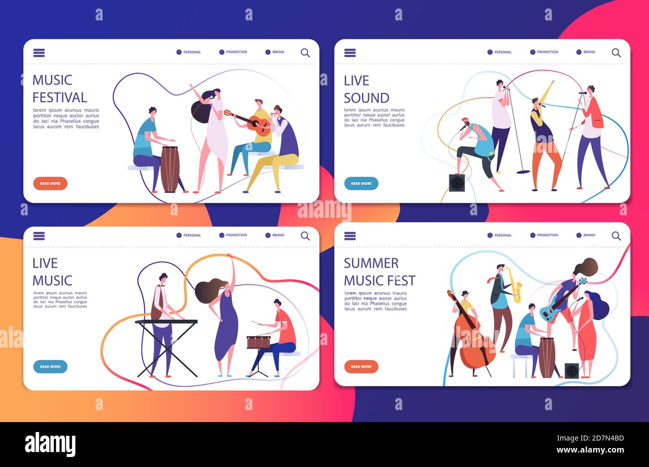 Music festival vector landing pages set template. Illustration of ...