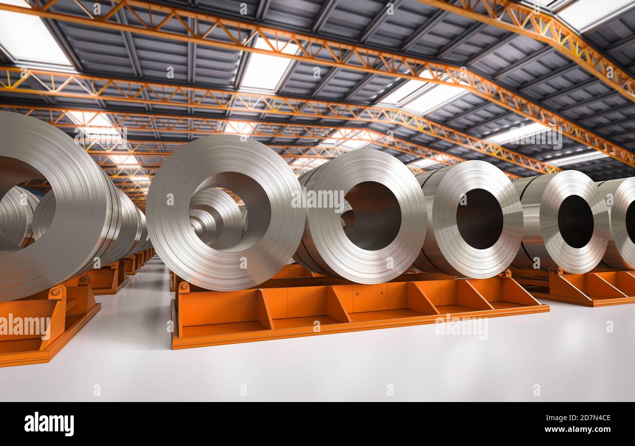 3d rendering roll of steel sheets in factory Stock Photo - Alamy