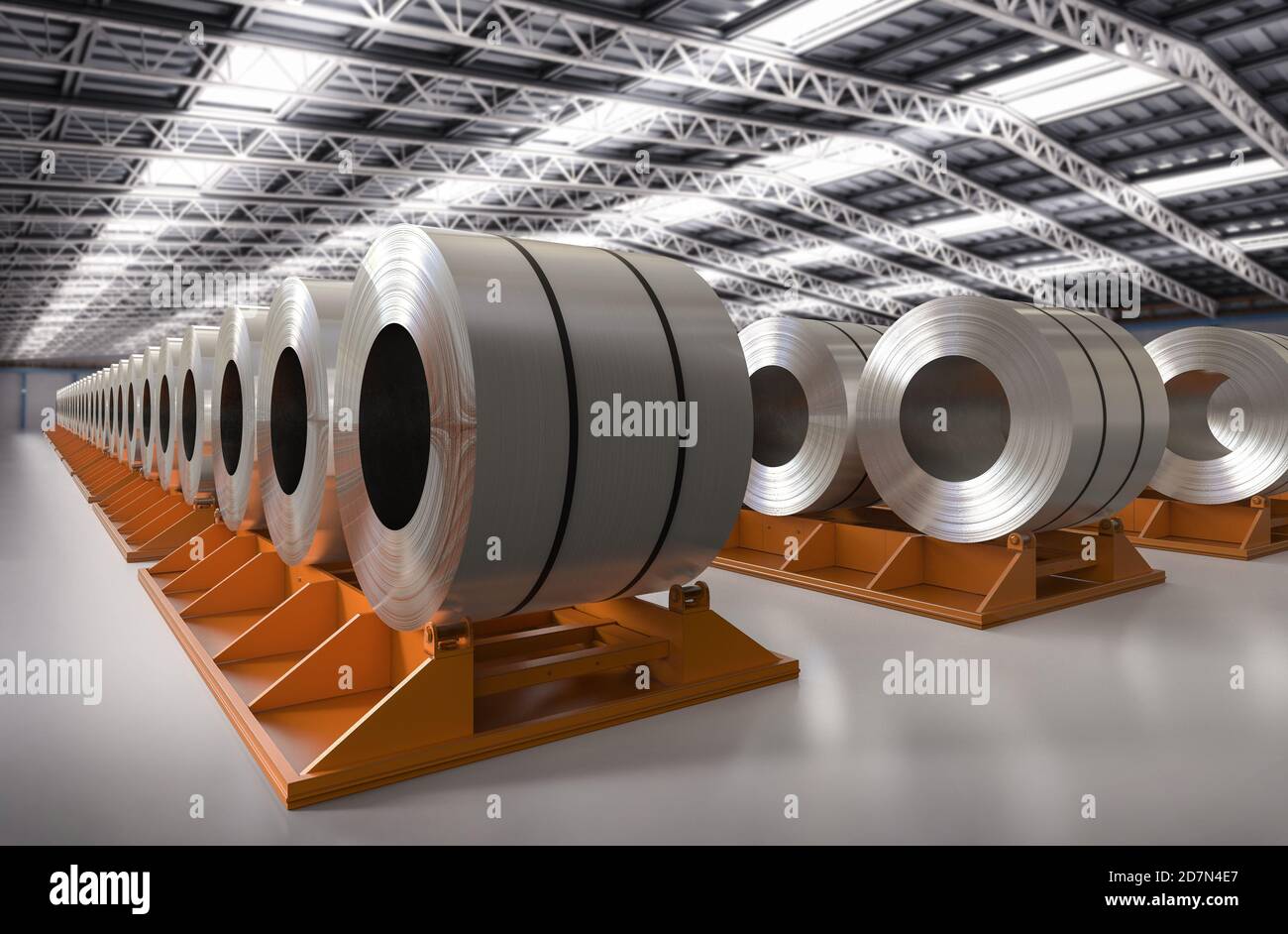 3d rendering roll of steel sheets in factory Stock Photo - Alamy