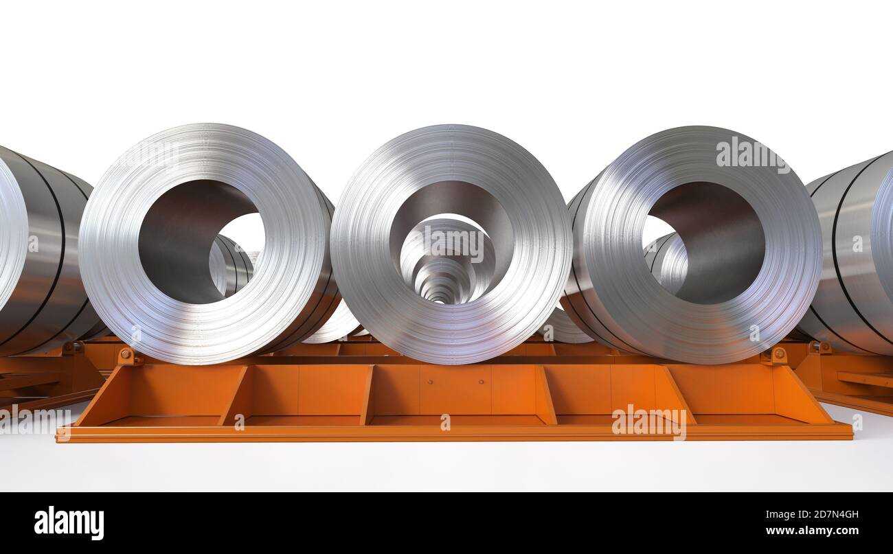 3d rendering roll of steel sheets on white background Stock Photo - Alamy