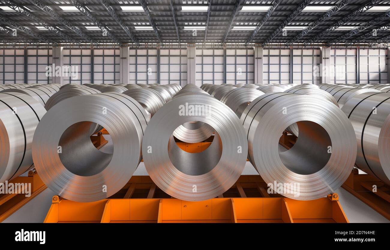 3d rendering roll of steel sheets in factory Stock Photo - Alamy