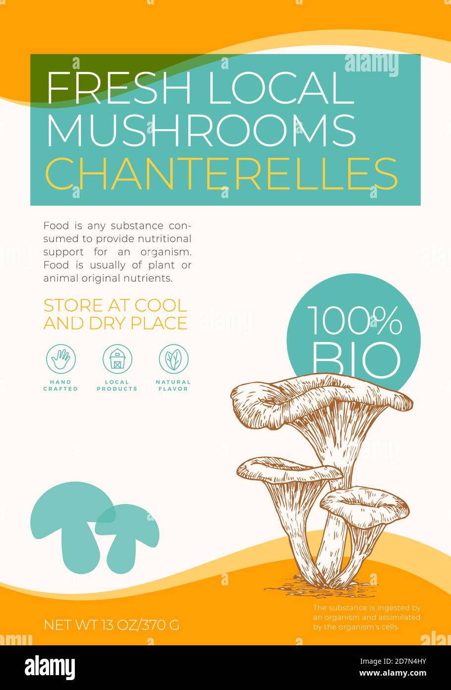 Fresh Local Mushrooms Label Template. Abstract Vector Packaging Design ...
