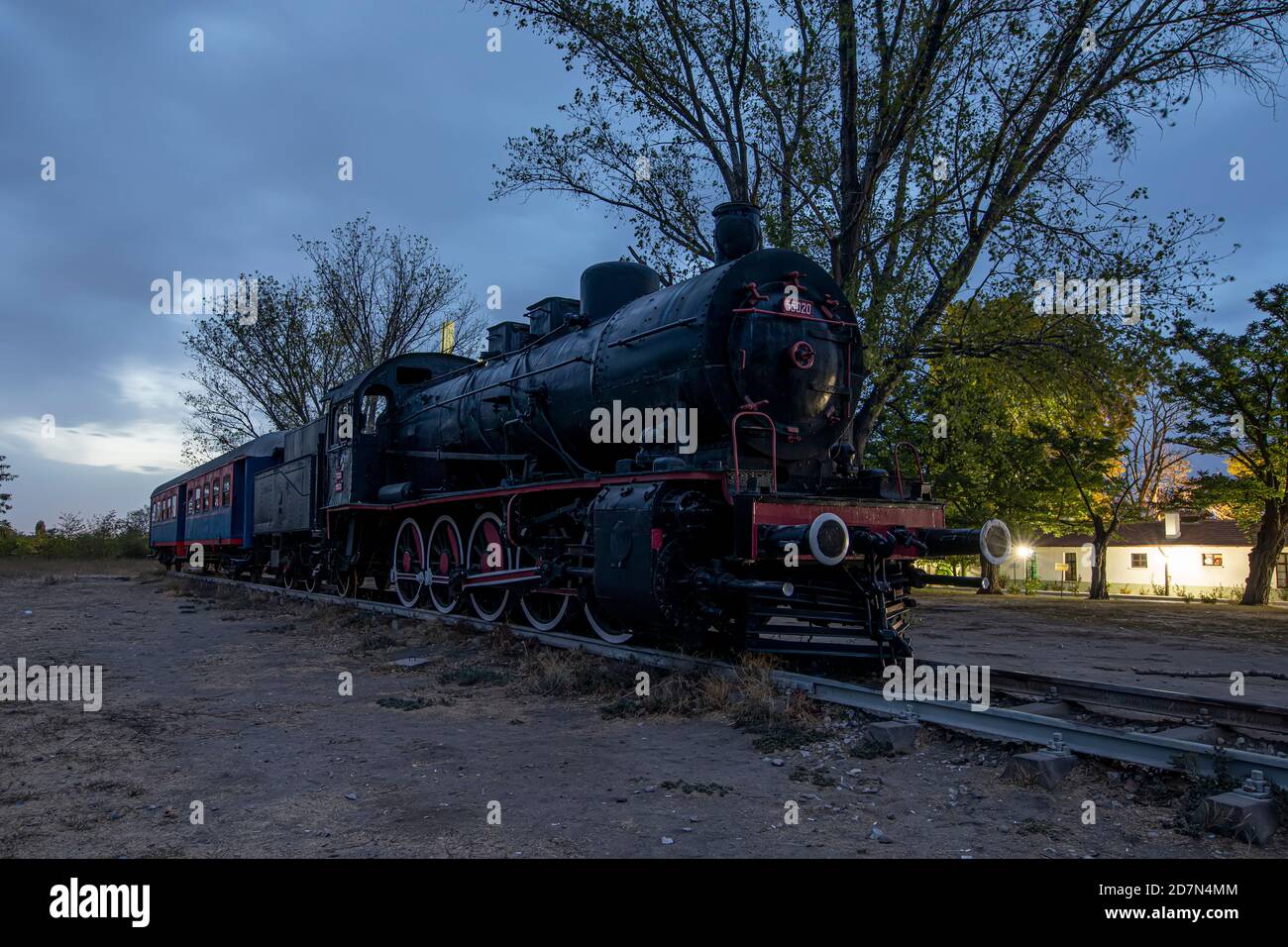Edirne train station Karaagac, Edirne, Turkey. Historic steam locomotive. It is exhibited in ...