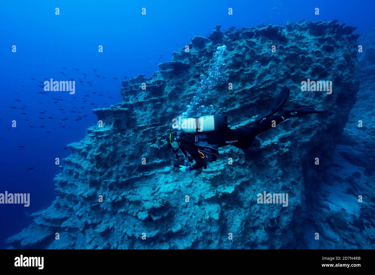 Scenic view of limestone layers of faultline underwater, Gokova Bay ...