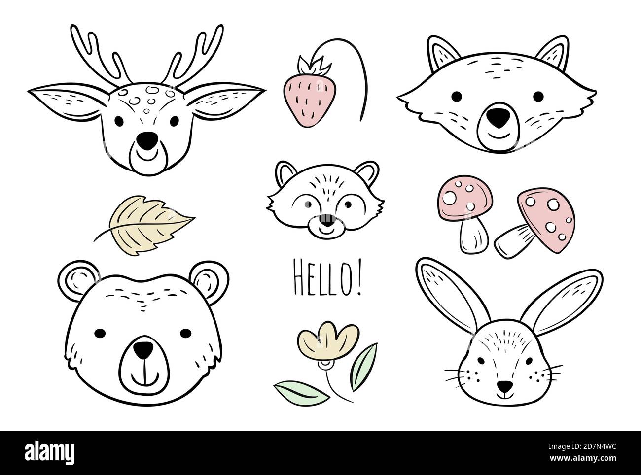 Doodle animals head. Nursery scandinavian style vector design elements ...