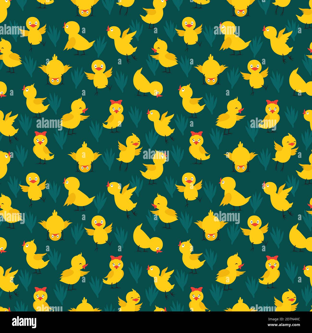 Seamless pattern with cute vector yellow chickens. Animal chicken baby ...
