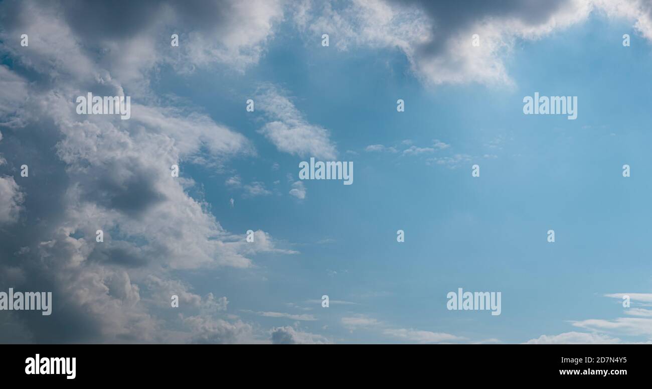 blue sky with numerous clouds floating fast at bright sunlight on nice ...