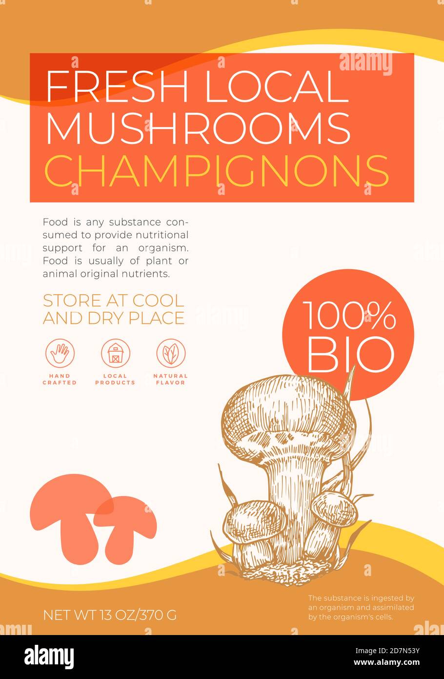 Fresh Local Mushrooms Label Template. Abstract Vector Packaging Design ...