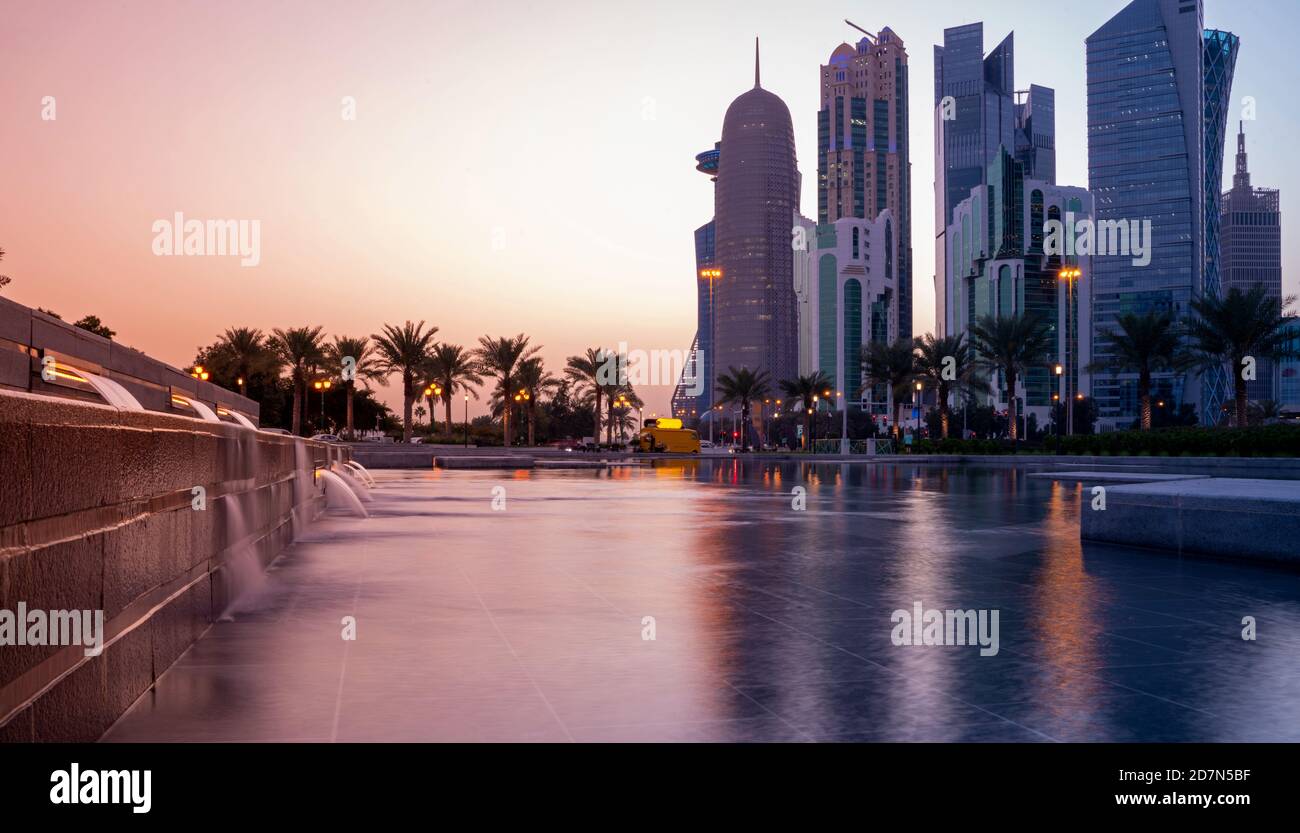 Doha, Qatar- 14 February 2019 : The beautiful skyline of the doha city ...