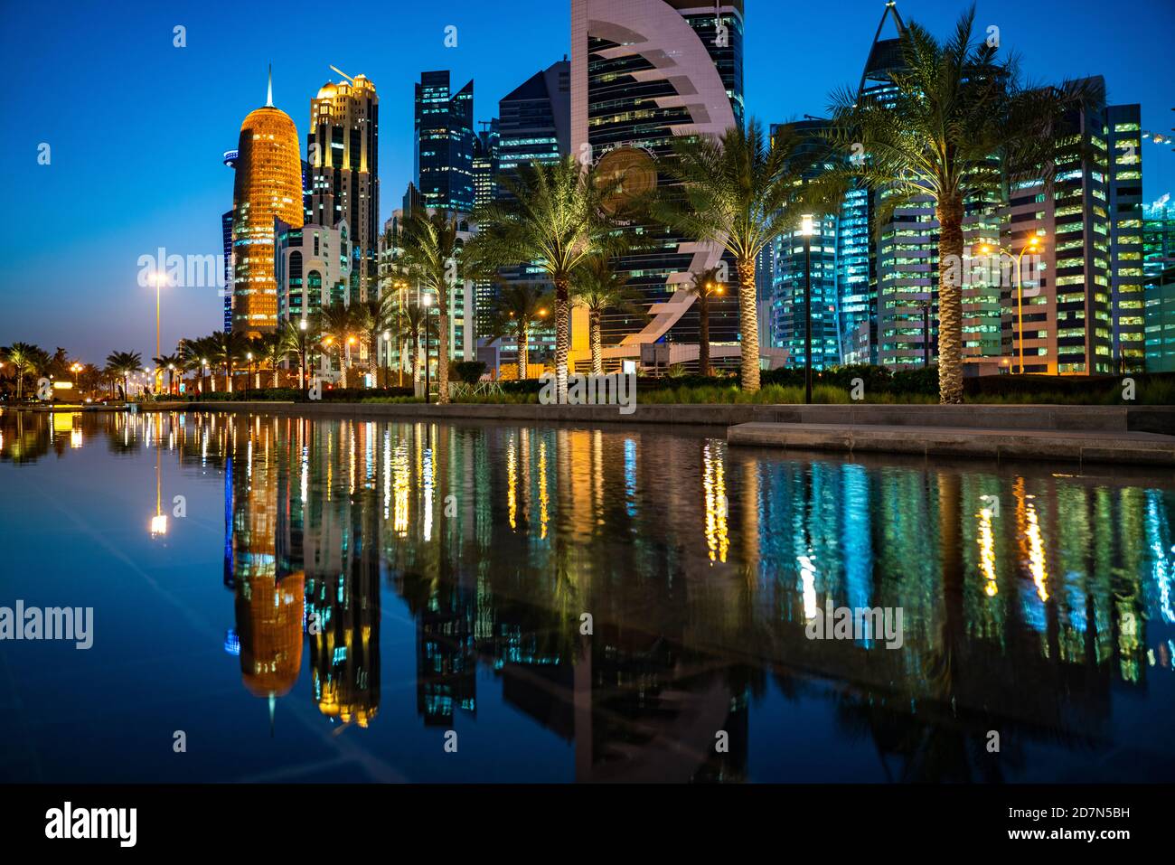 12 February 2019- Colorful Skyline of Doha Qatar City during night ...