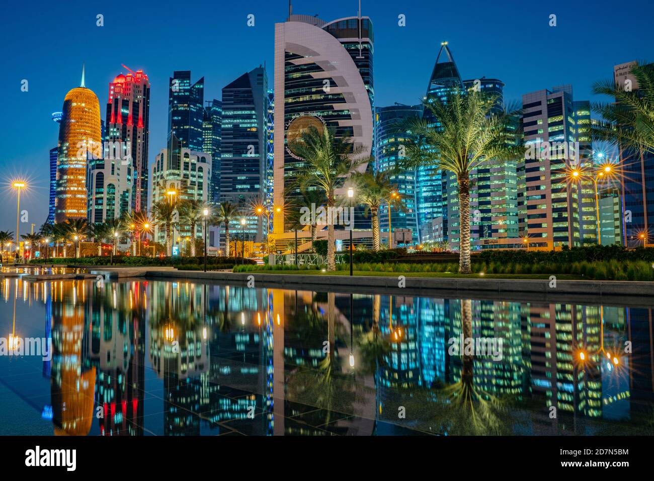 Doha city skyline during night Stock Photo - Alamy