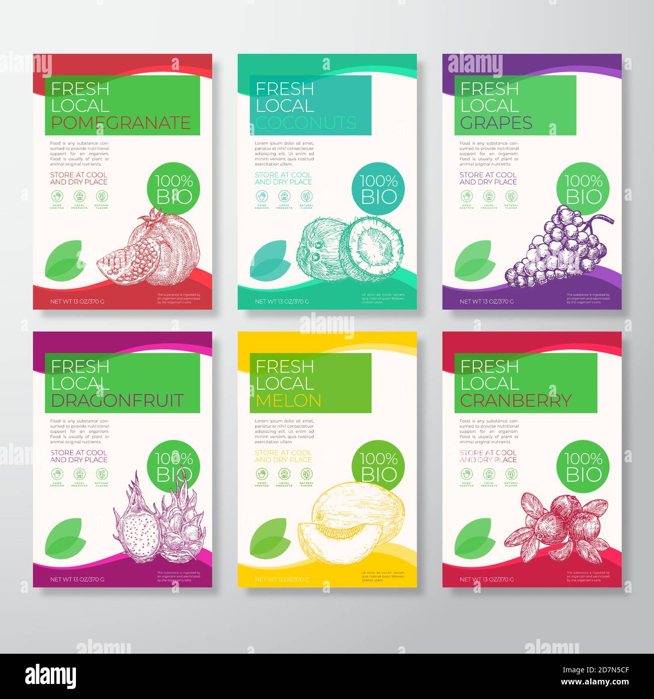 Fresh Local Fruit and Berries Labels Packaging Design Layout Collection ...