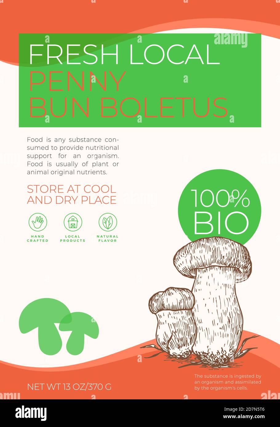 Fresh Local Mushrooms Label Template. Abstract Vector Packaging Design ...