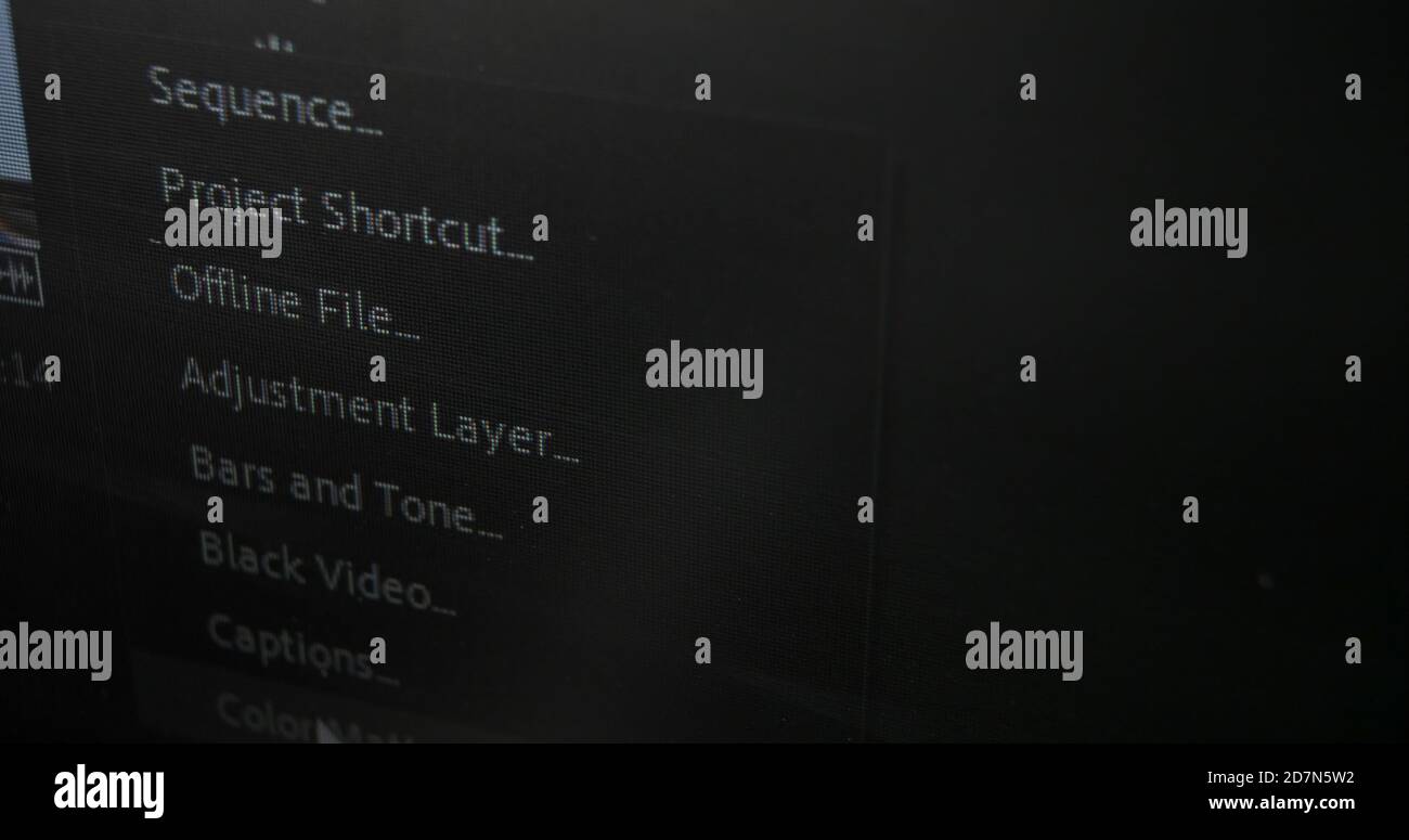 White cursor moves along computer program menu to choose Sequence for ...