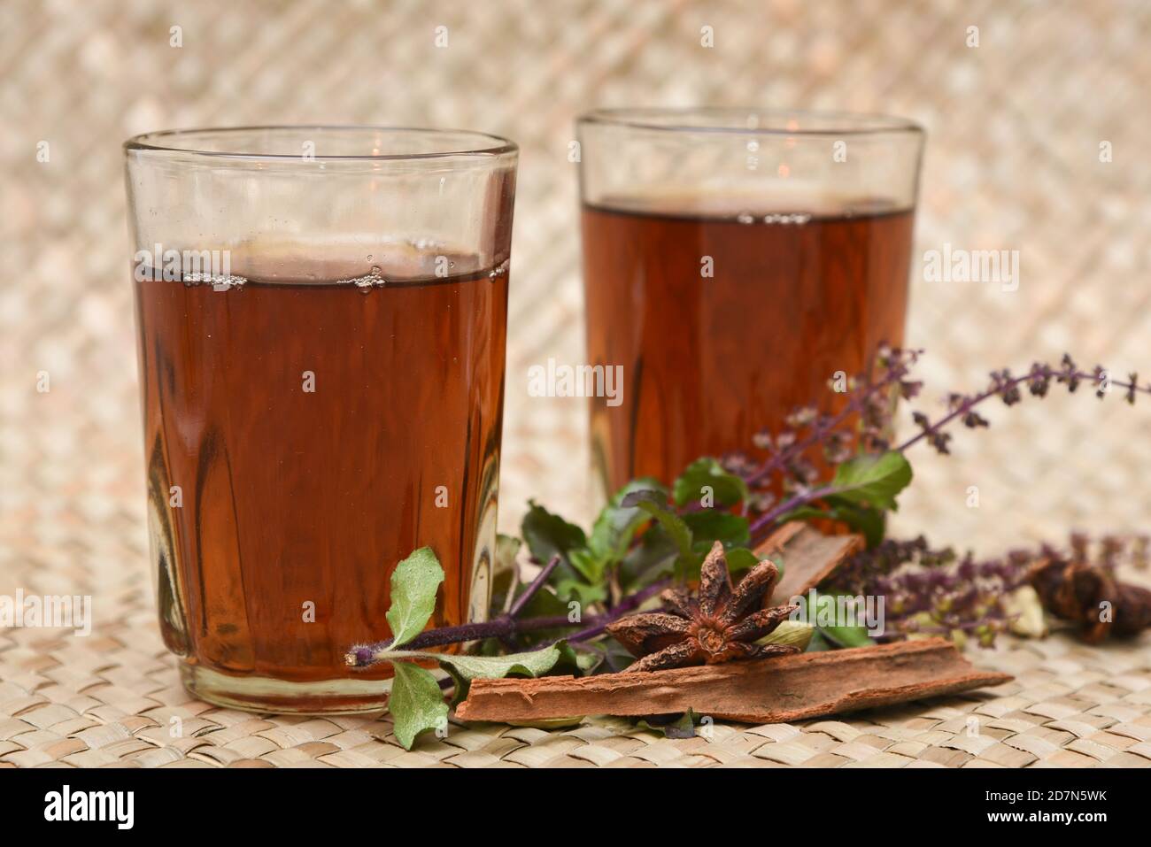 Top view of Indian Masala Chai or traditional beverage with tea, milk ...