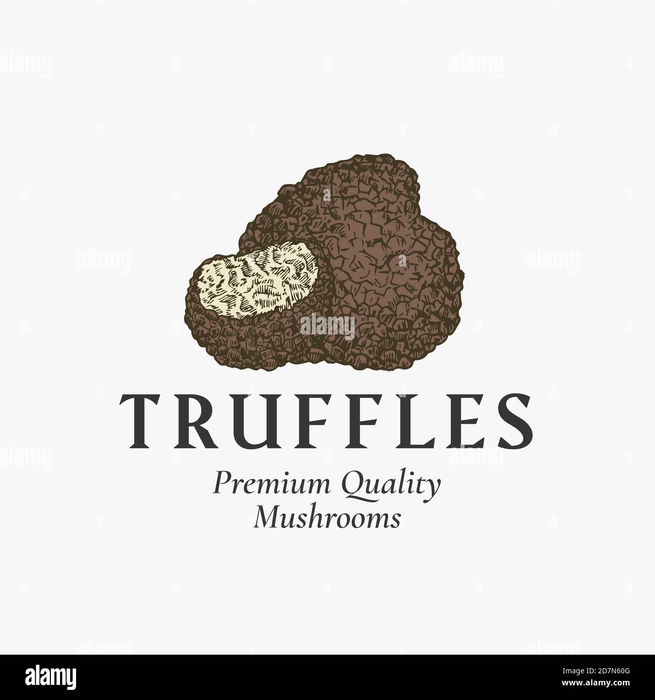 Premium Mushrooms Abstract Sign, Symbol or Logo Template. Hand Drawn ...