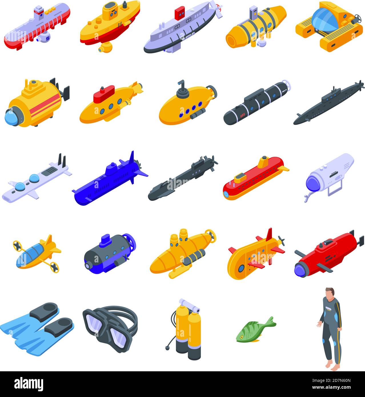 Bathyscaphe icons set. Isometric set of bathyscaphe vector icons for ...