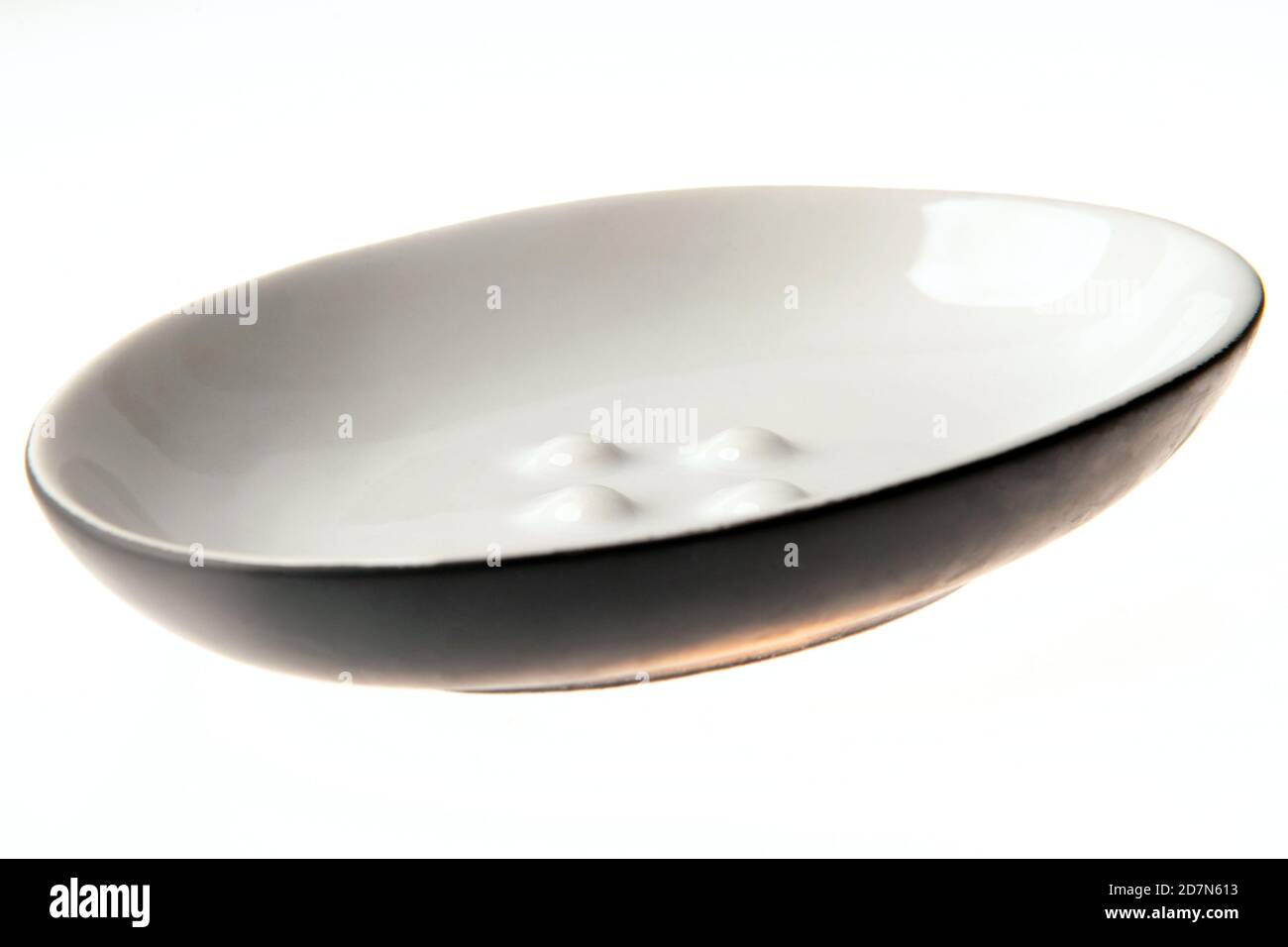 Empty soap plate isolated on white background. Oval, round dish for the ...