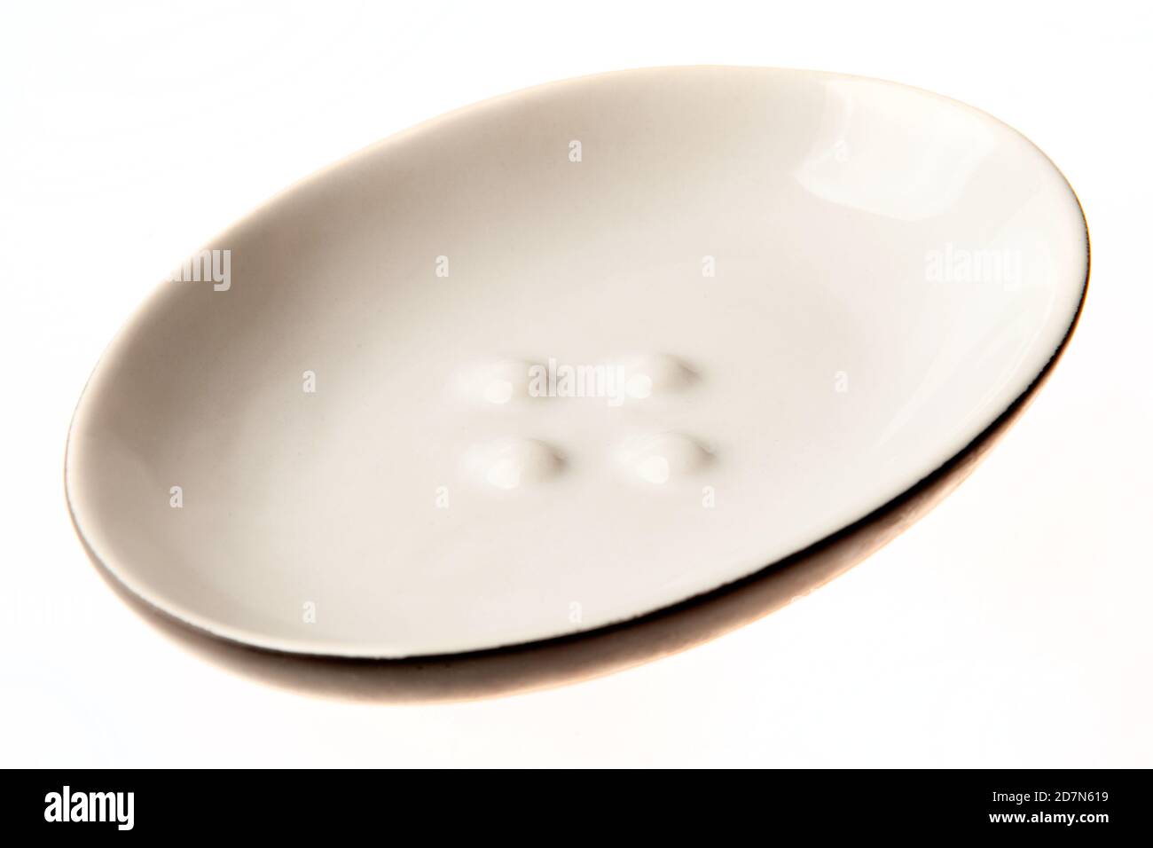 Empty soap plate isolated on white background. Oval, round dish for the ...