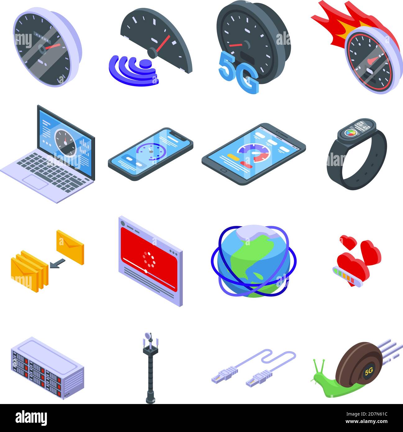 Internet speed icons set. Isometric set of internet speed vector icons ...