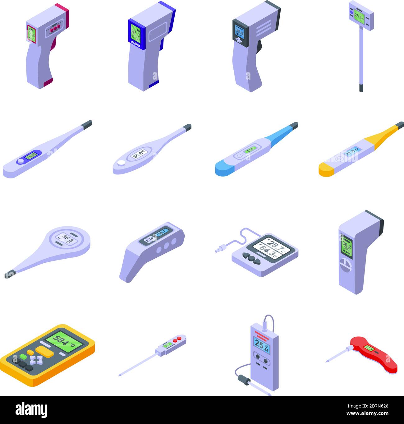 Digital thermometer icons set. Isometric set of digital thermometer ...