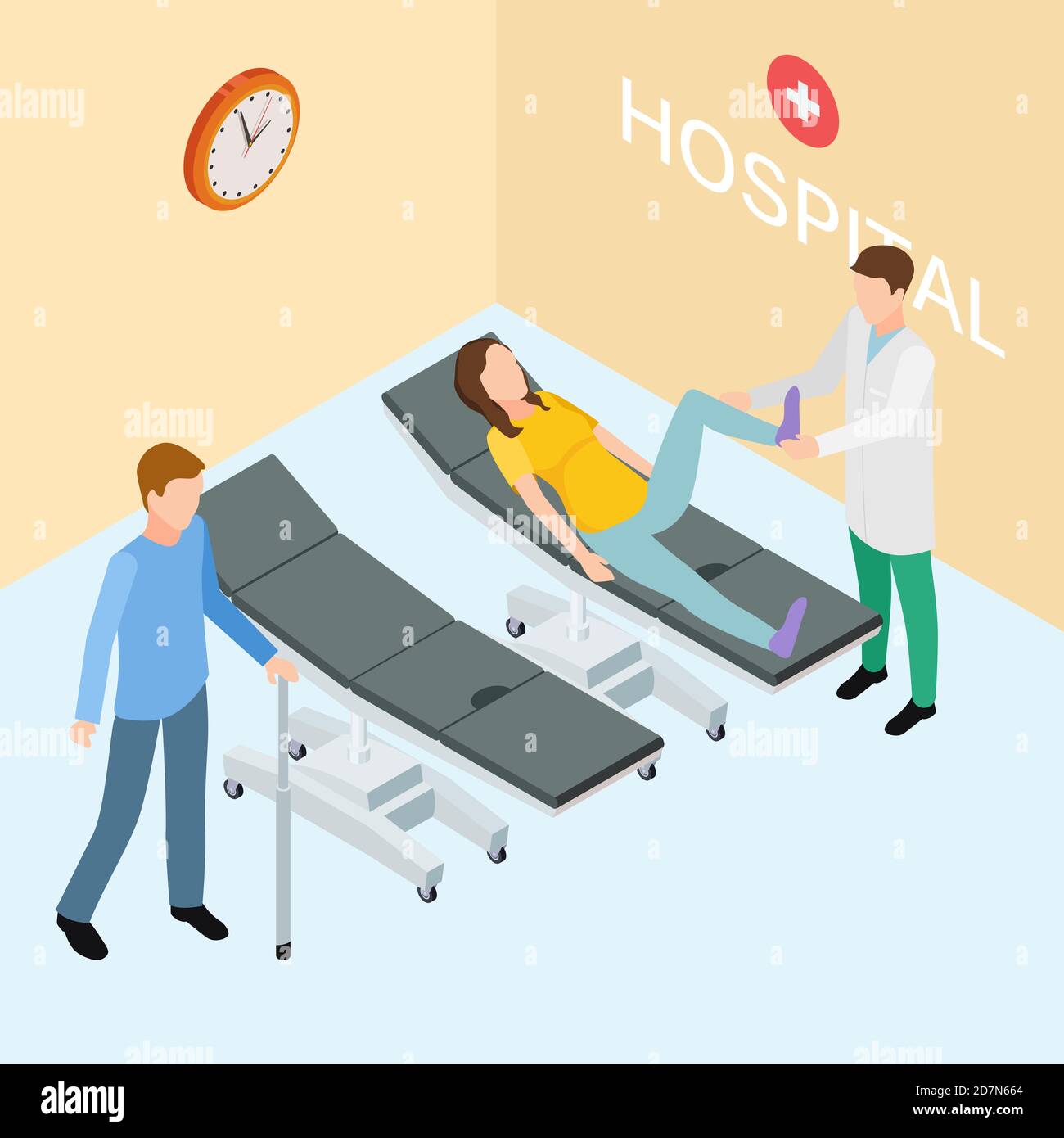 Patients and doctor on hospital. Isometric rehabilitation vector ...