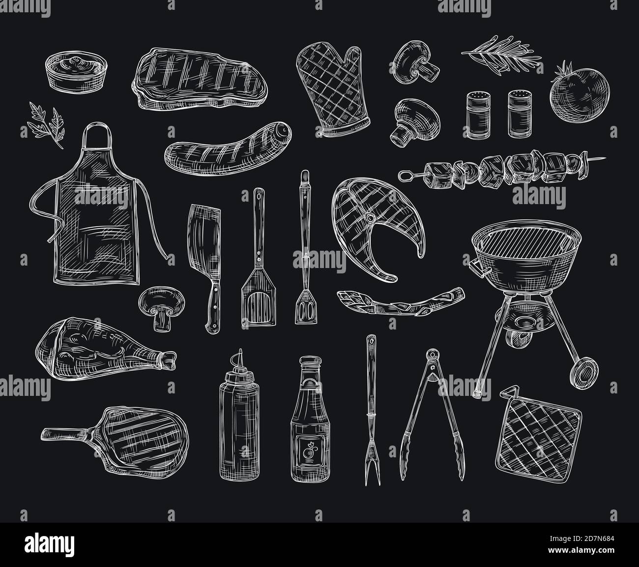 Barbecue sketch. Bbq barbeque grilled beef meat kebab chicken grill ...