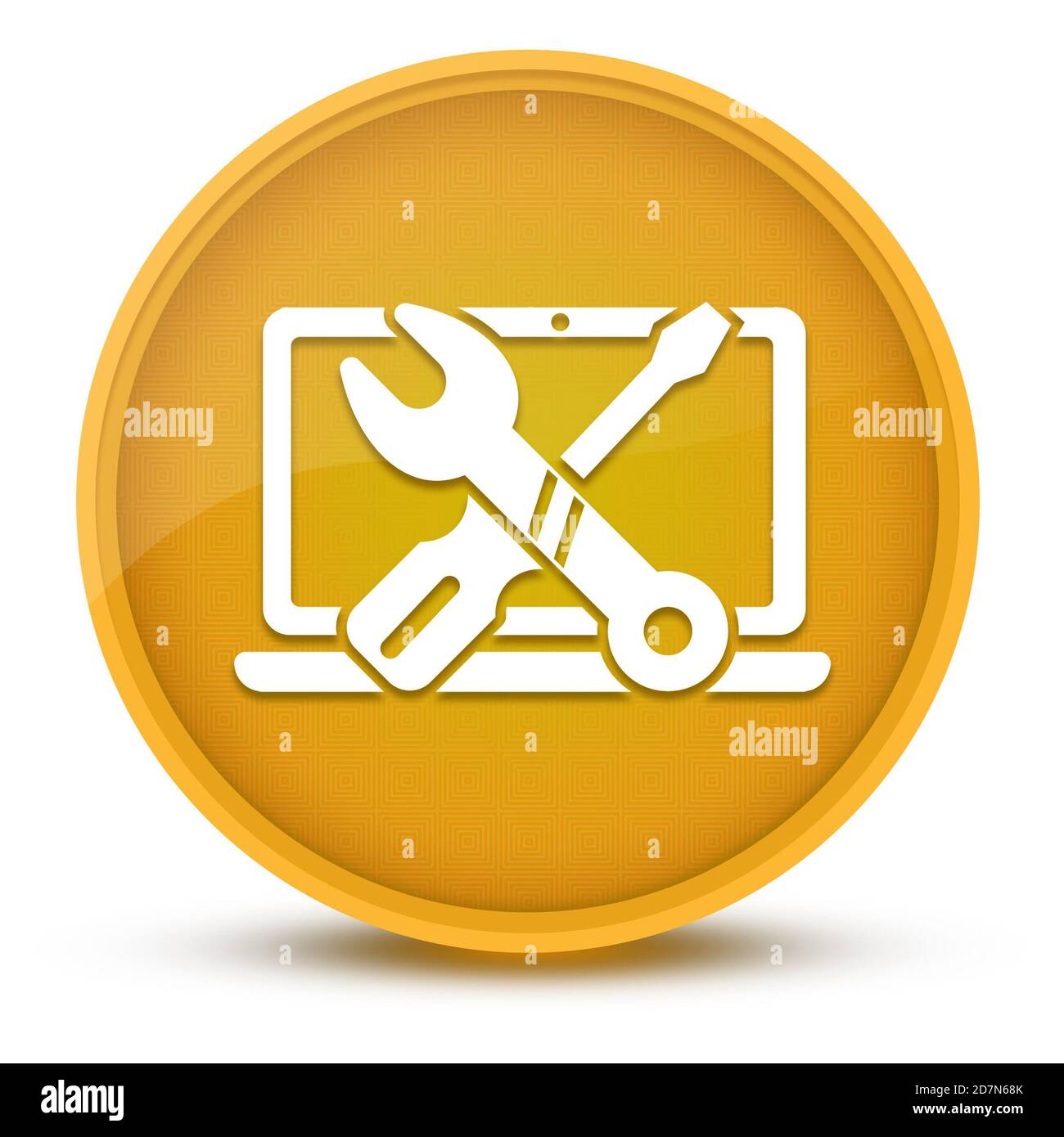 Repair computer luxurious glossy yellow round button abstract ...