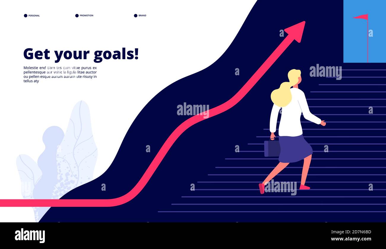 Personal growth. Woman walking steps to success, boost your work to ...