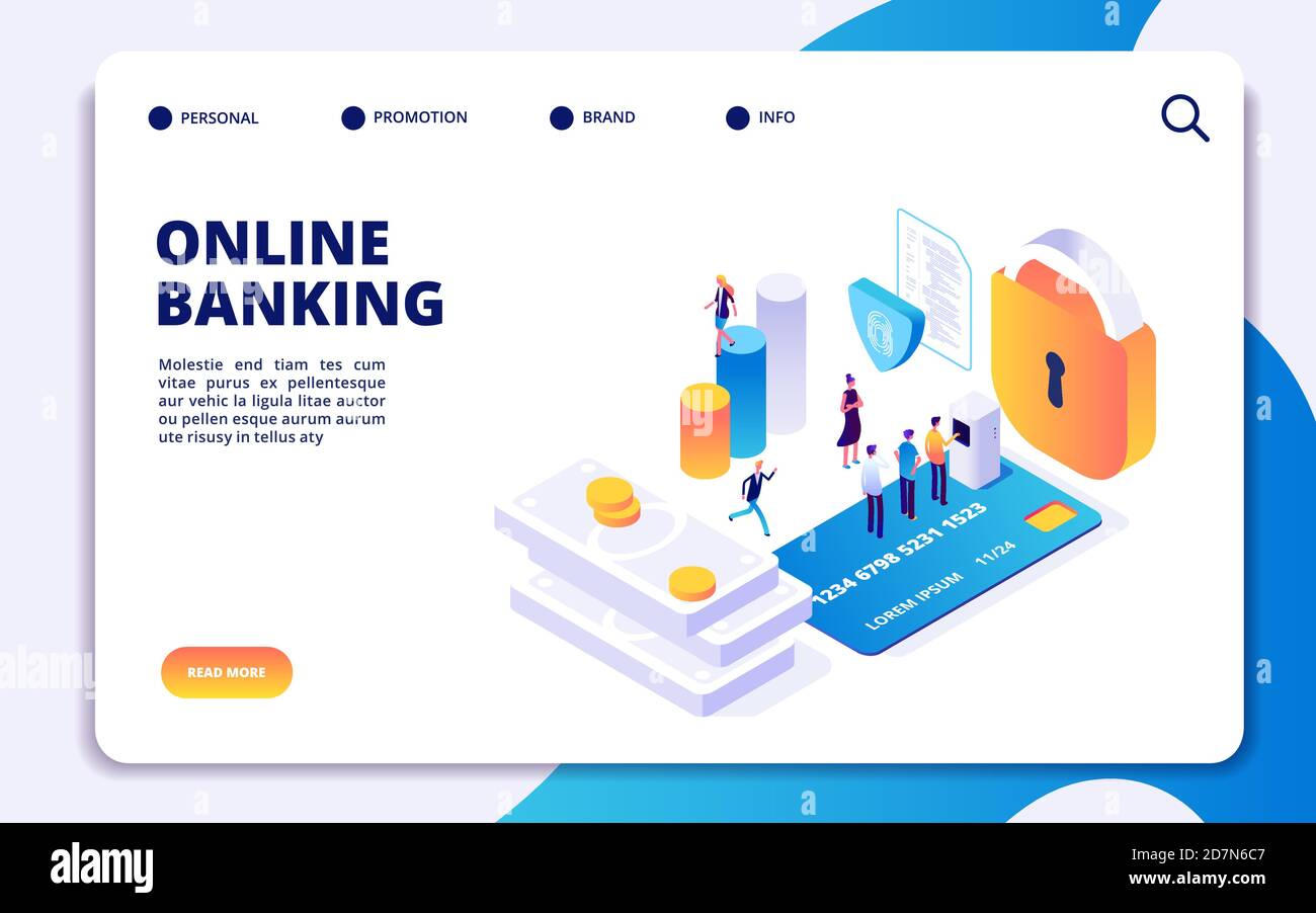 Online banking isometric landing page. Vector internet money transfers ...