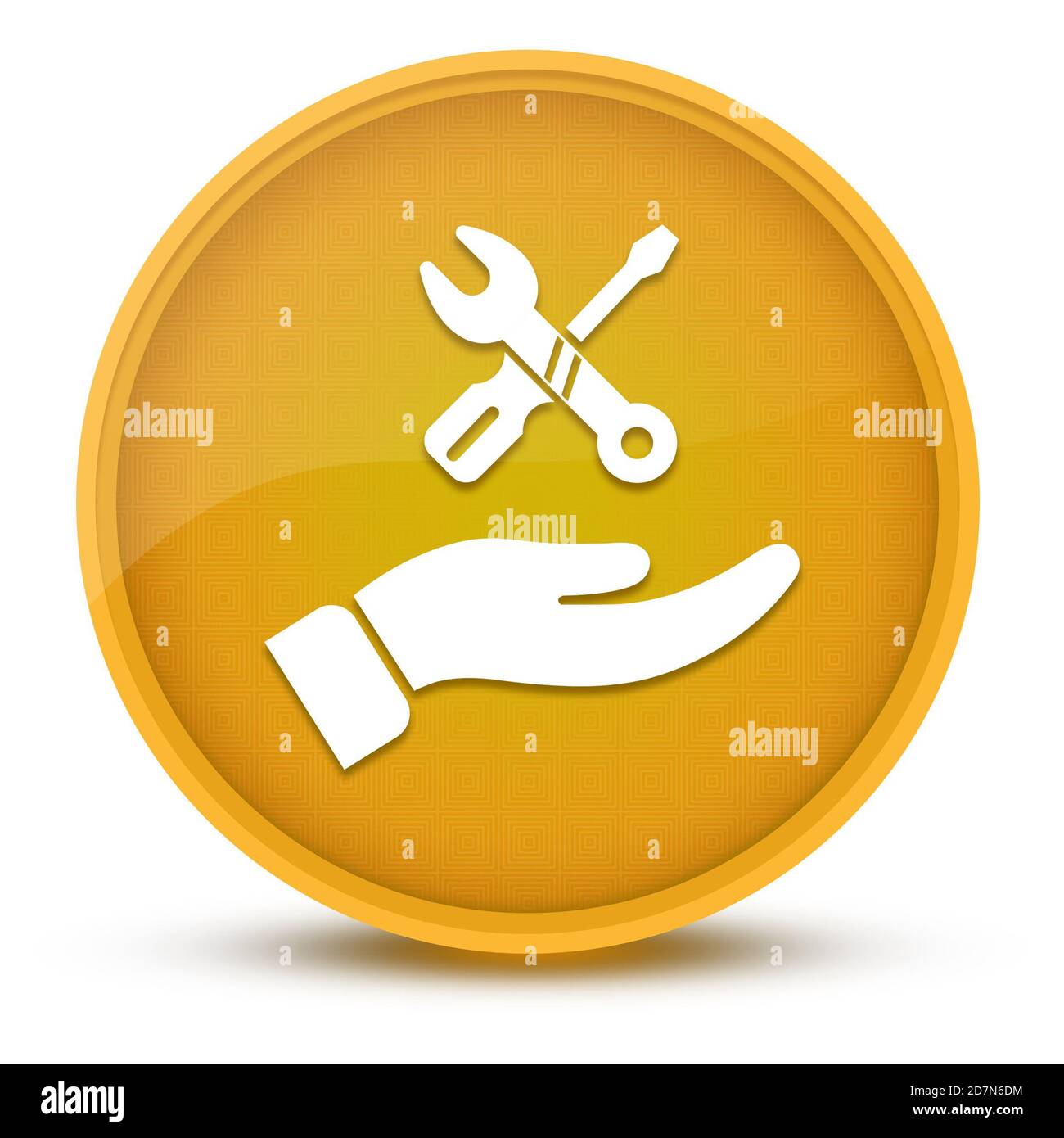 Hand Repair luxurious glossy yellow round button abstract illustration ...