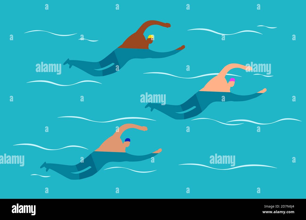 Open water swimming competitions - mens group swimming vector ...