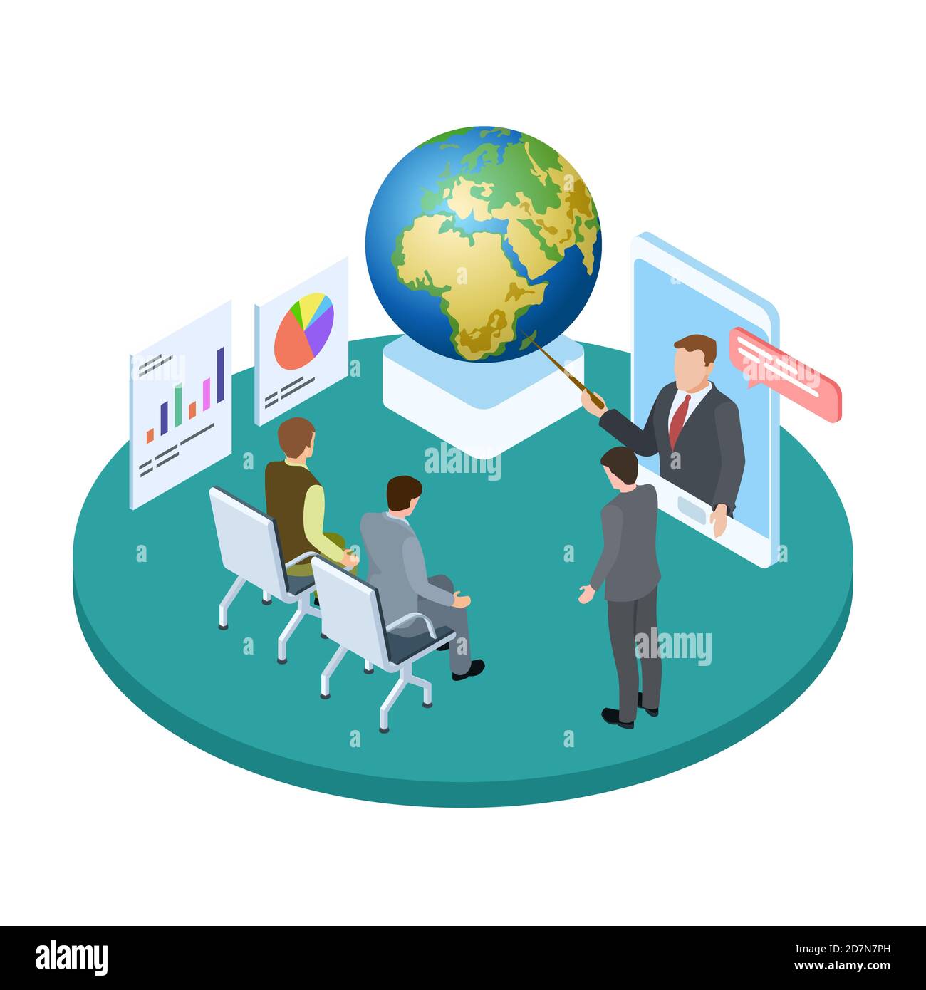 Save the planet isometric concept. Lecture or conference on the earth ...