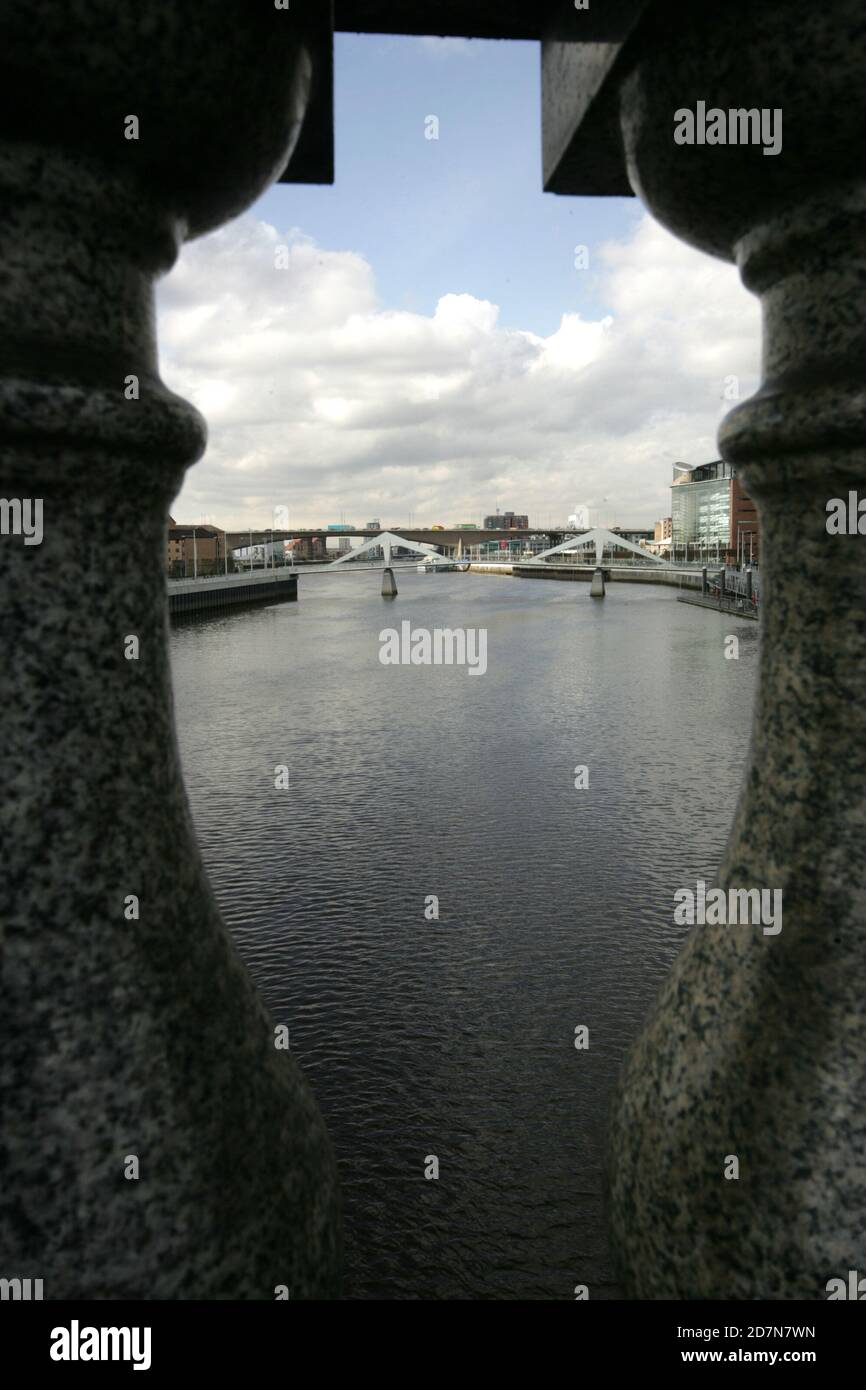 Glasgow, Lanarkshire, Scotland. River Clyde walk showing the numerous ...