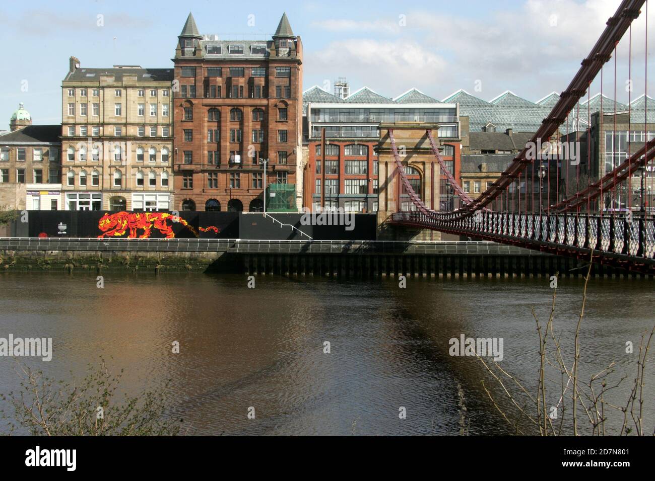 Glasgow, Scotland, UK.. Bridges over the River Clyde at night time. The ...