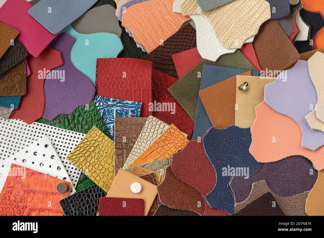 Variety of leather samples of different textures and colors, color ...