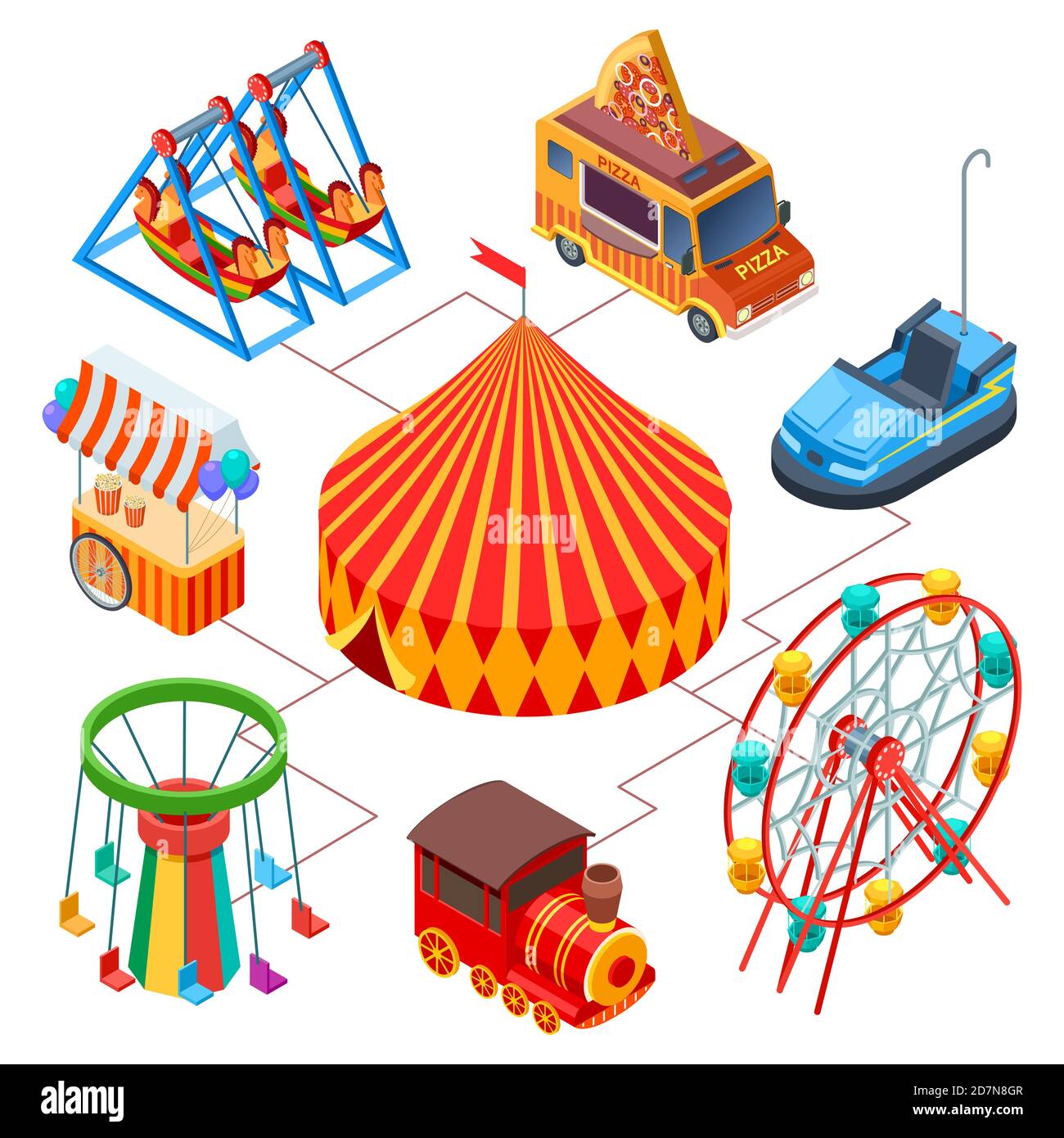 Amusement park and circus isometric vector concept. Illustration of ... Amusement park and circus isometric vector concept. Illustration of ...