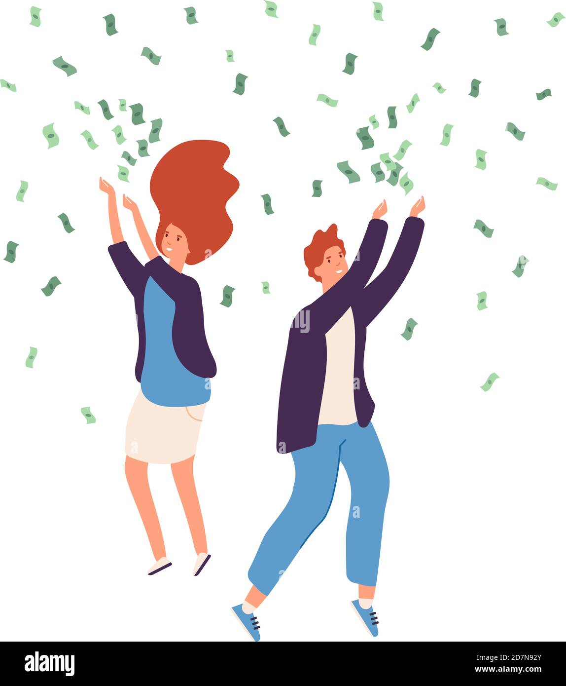 People money rain. Happy persons raining money dollars gold coins cash ...