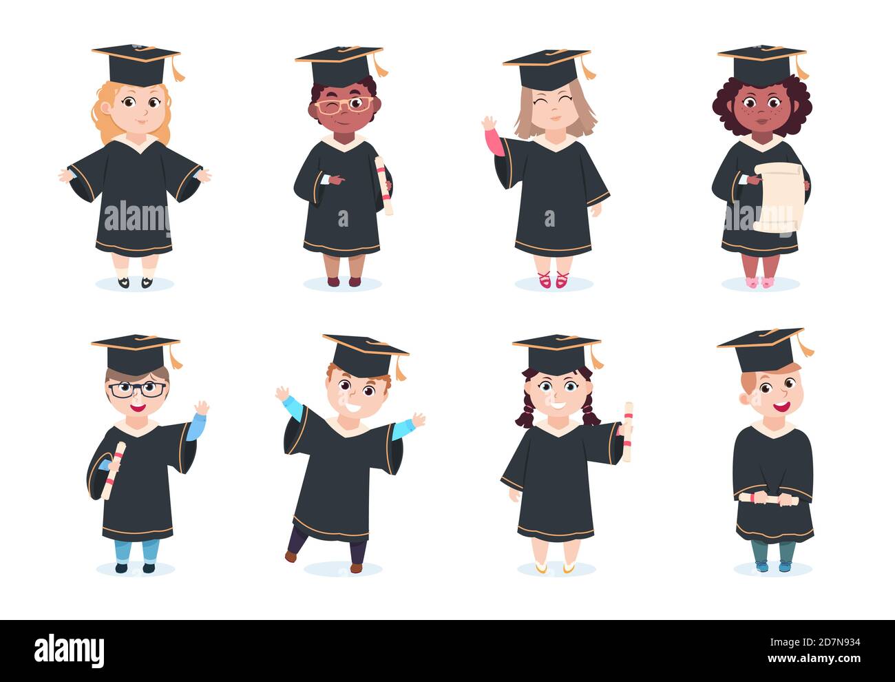 Graduate kids. Kindergarten preschool graduating children in graduation ...