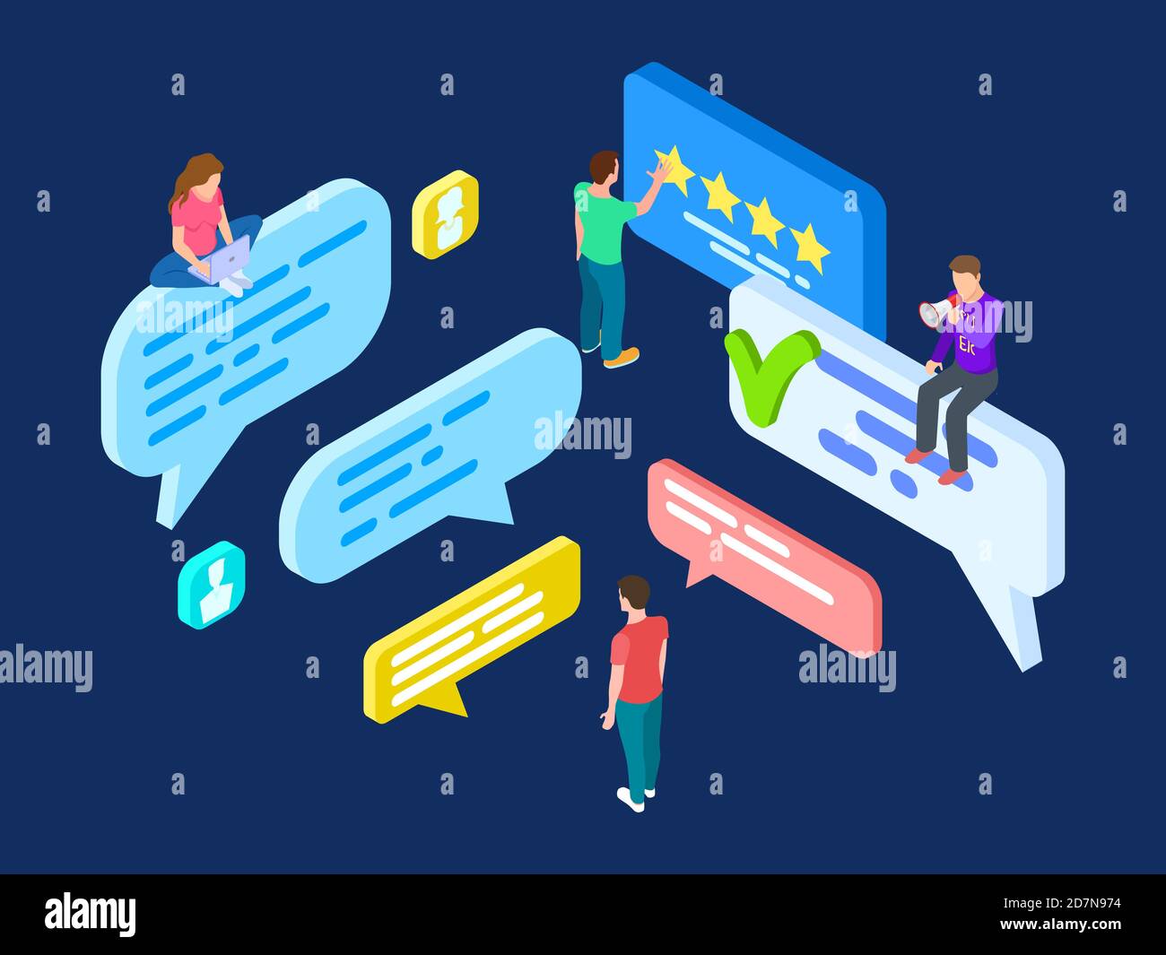 Isometric review vector. Feedback concept with people and speech ...