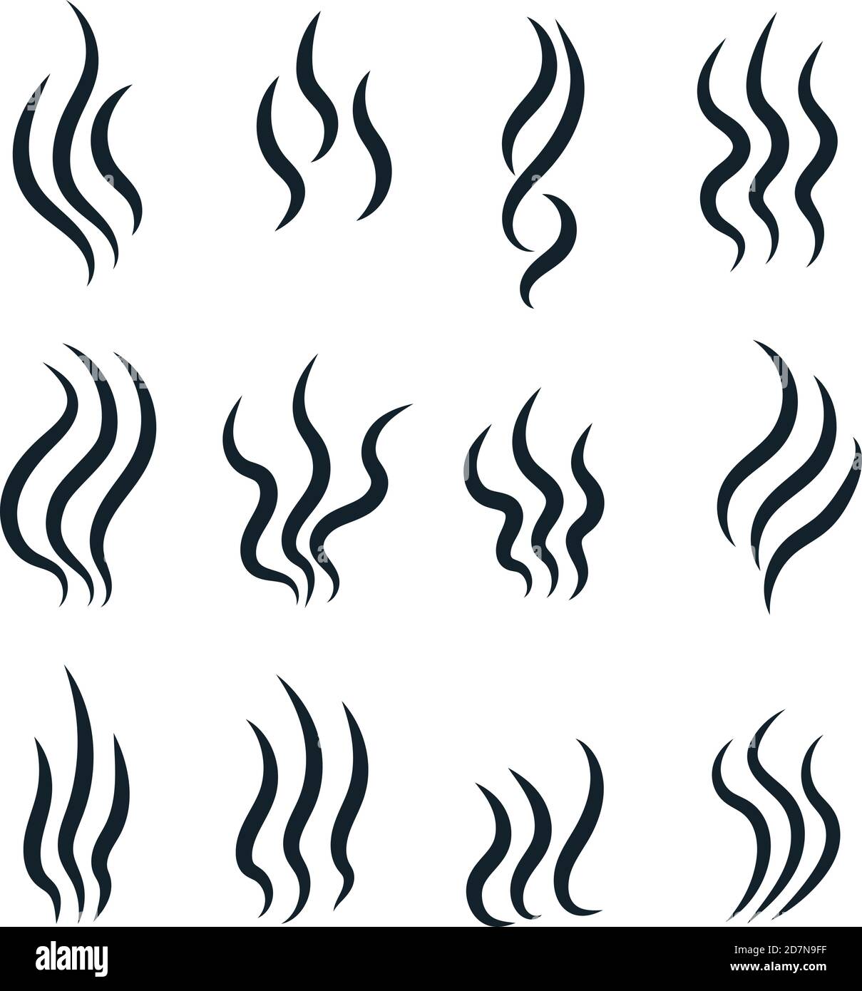 Smell icons. Flowing heat, cooking steam warm aroma smells stinks mark ...