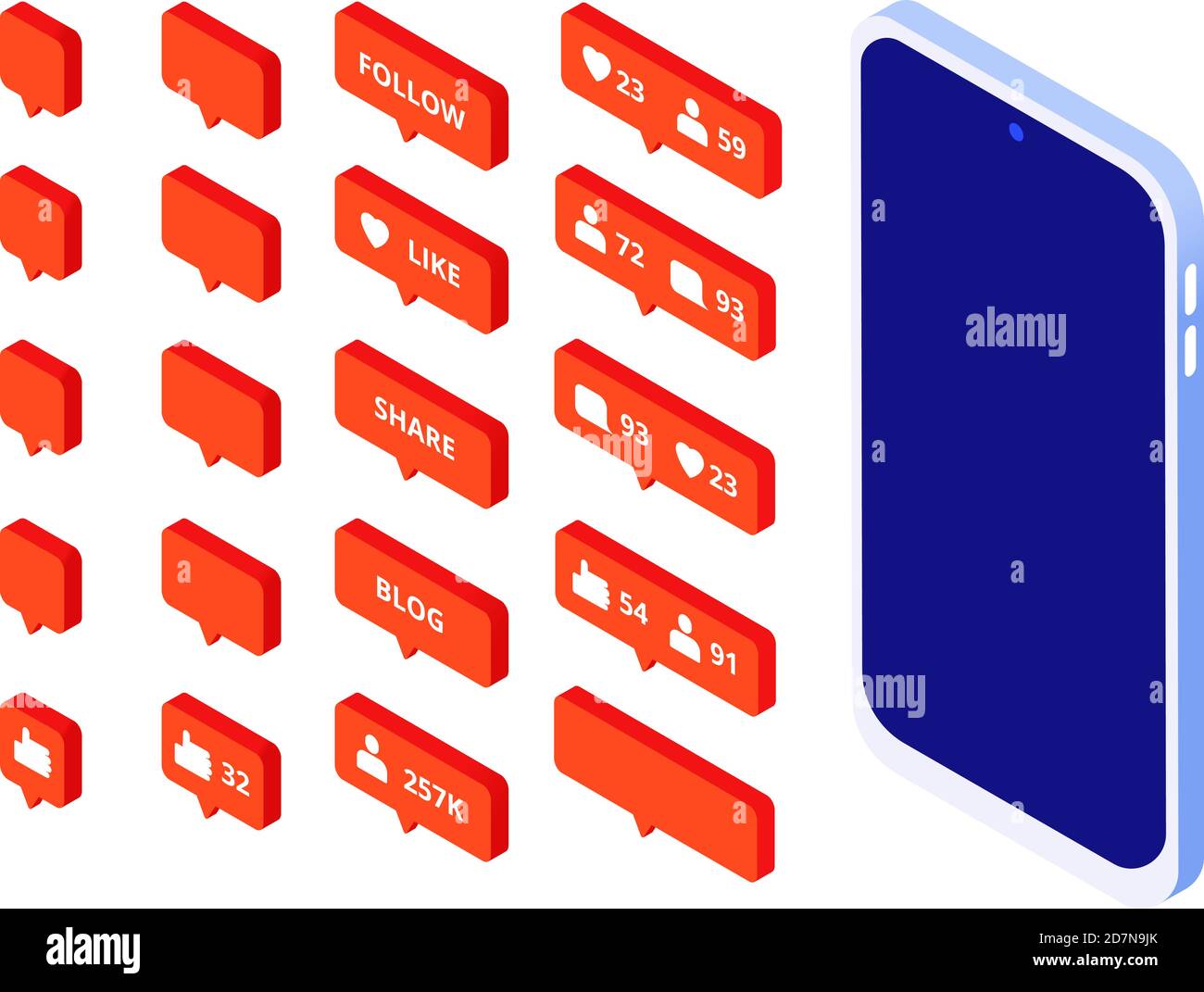 Love like isometric buttons. Instagram inspired follow icons likes ...