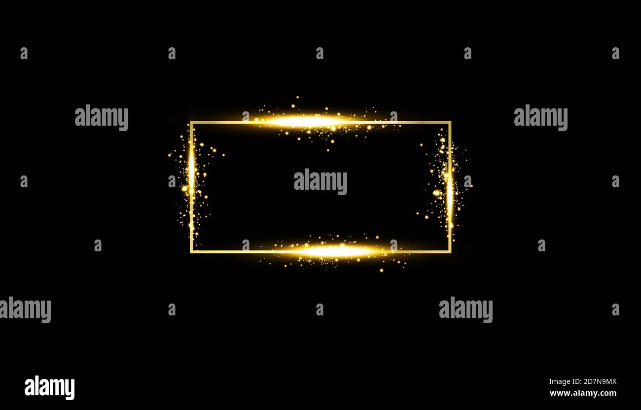 Golden frame with lights effects. Shining rectangle banner. Isolated on ...