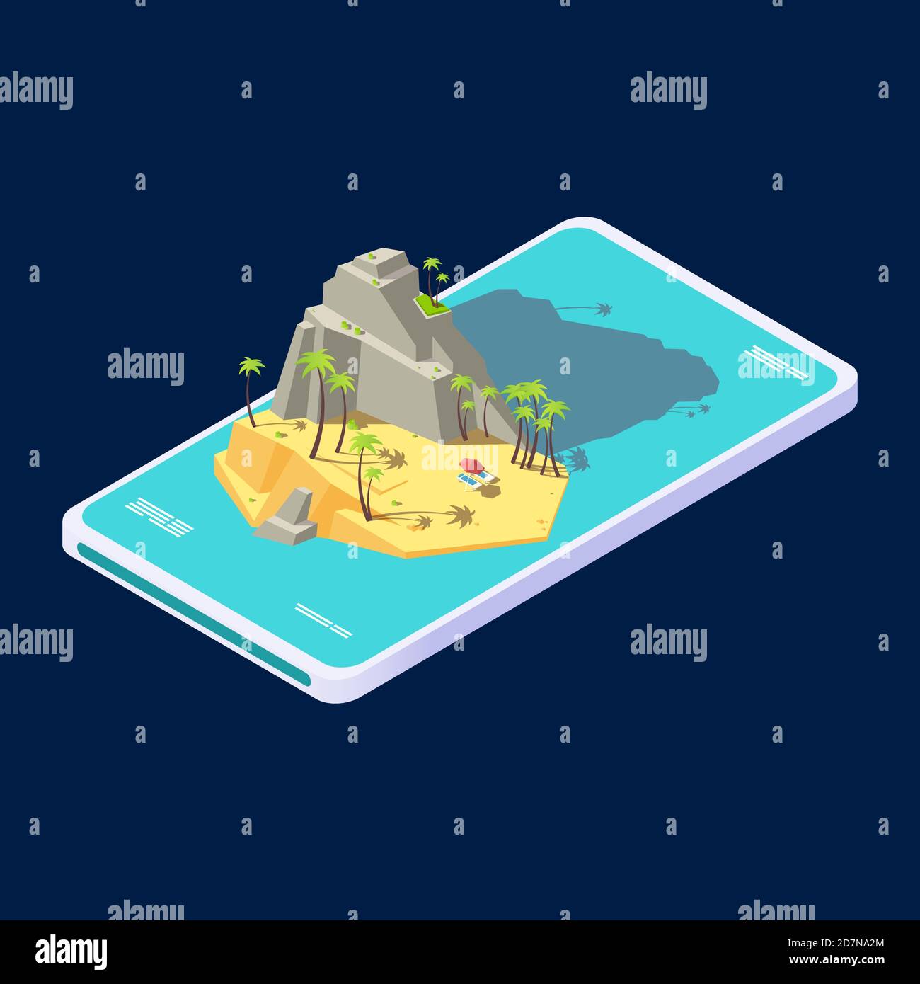 Isometric mobile concept of summer beach island app vacation. Island ...